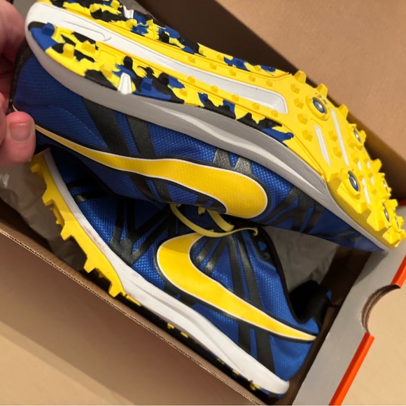 Nike | Shoes | Nwt Nike Mens Blue And Yellow Track Cleats Size M | Poshmark